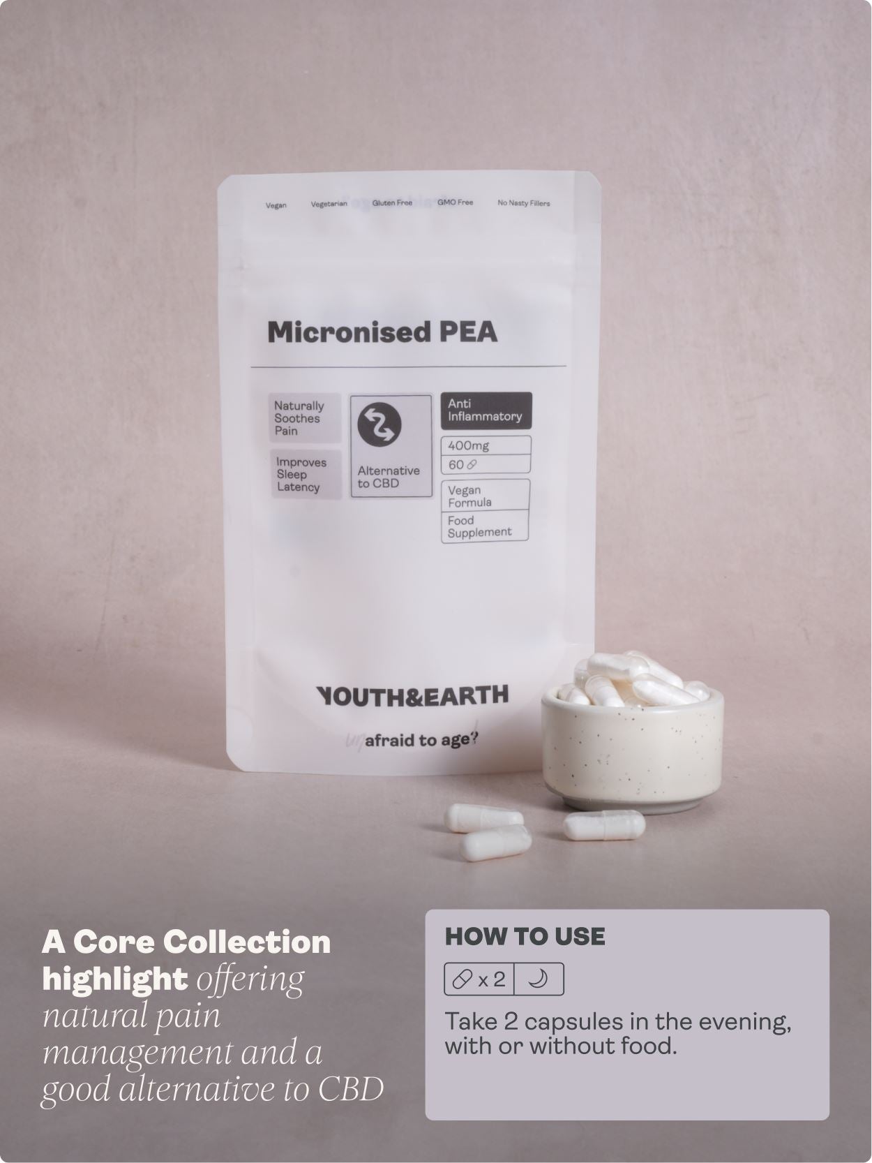 PEA (Palmitoylethanolamide) Micronised 60 Capsules - youthandearth